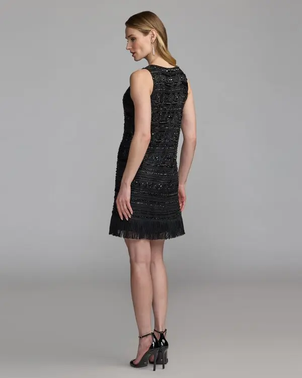 MAC DUGGAL COLLECTION Geometric Beaded Fringe Mini Dress