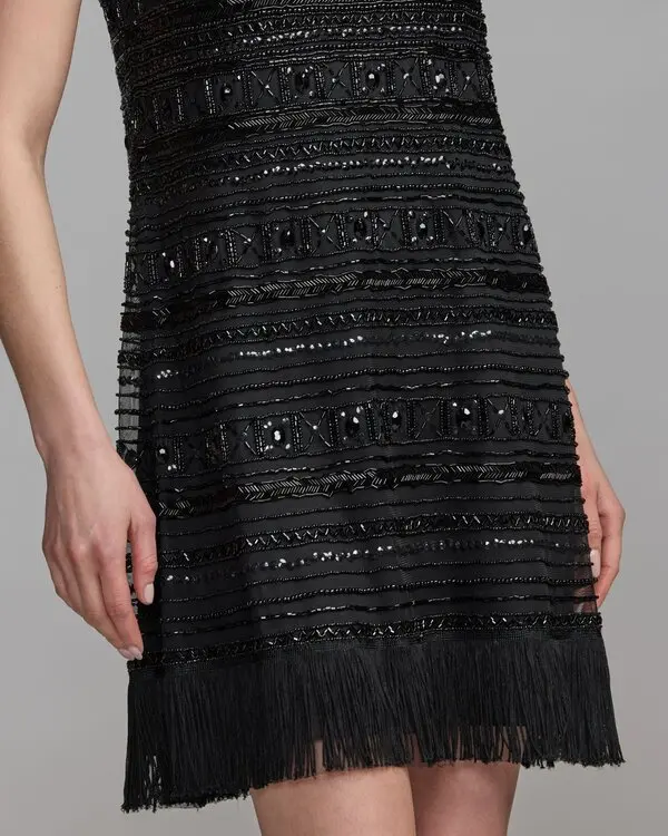 MAC DUGGAL COLLECTION Geometric Beaded Fringe Mini Dress