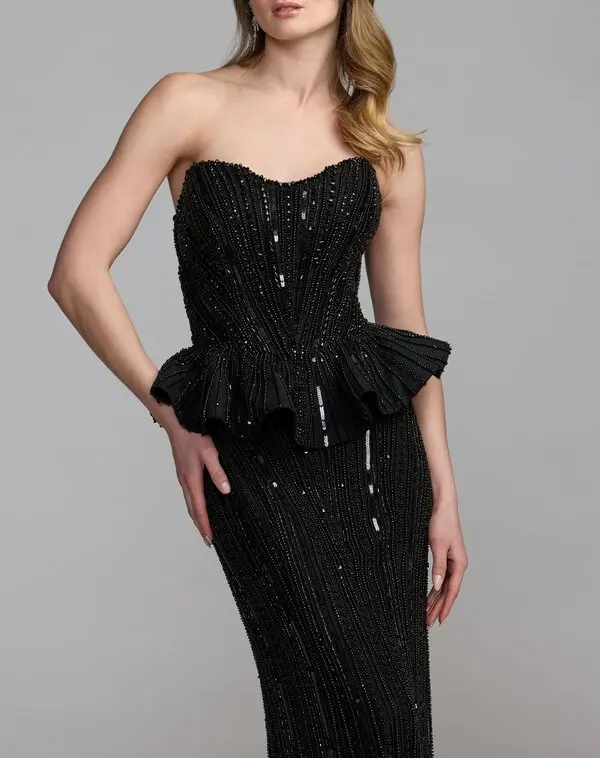 MAC DUGGAL COLLECTION Strapless Embellished Peplum Gown