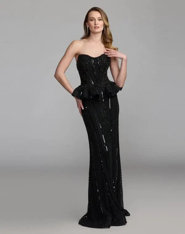 MAC DUGGAL COLLECTION Strapless Embellished Peplum Gown
