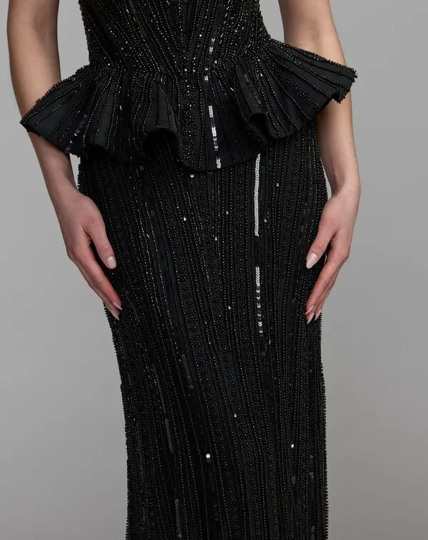 MAC DUGGAL COLLECTION Strapless Embellished Peplum Gown