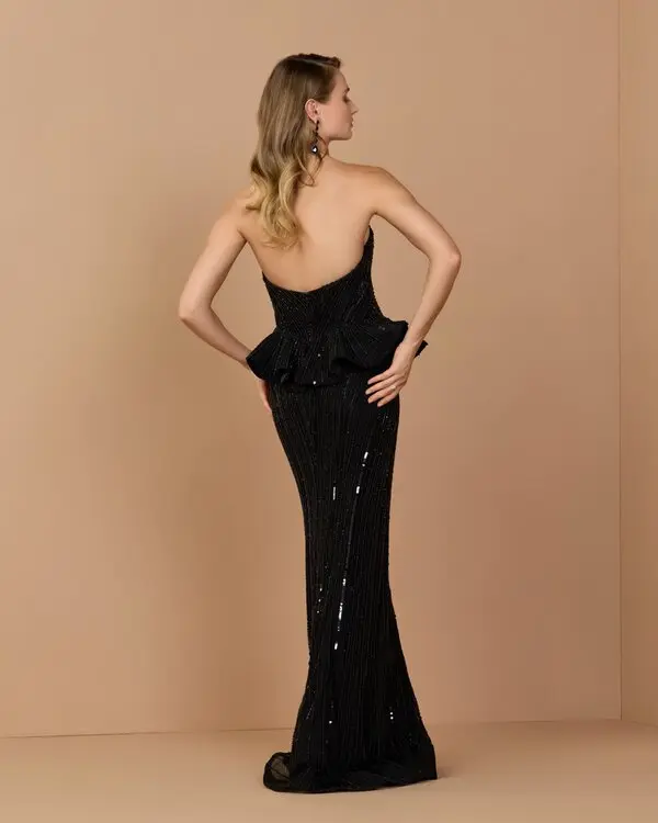 MAC DUGGAL COLLECTION Strapless Embellished Peplum Gown