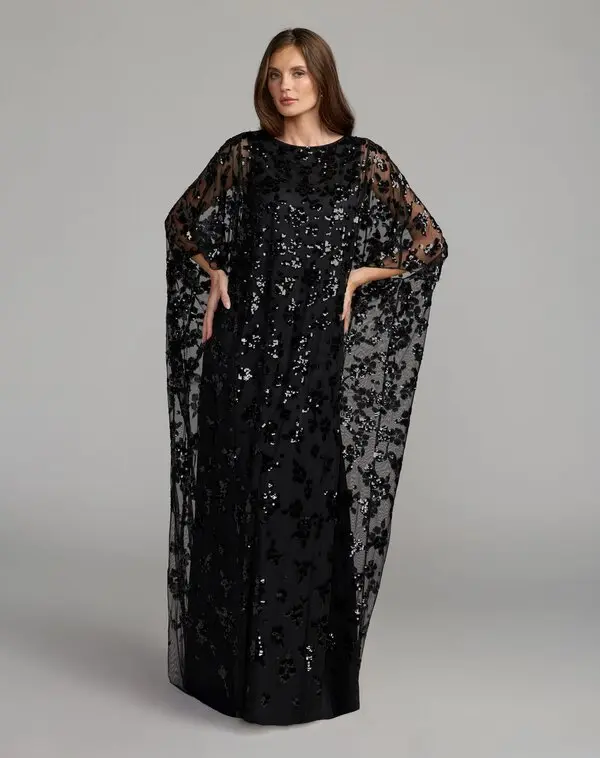 Mac Duggal Sequin Embellished High Neck Kaftan Gown - Black