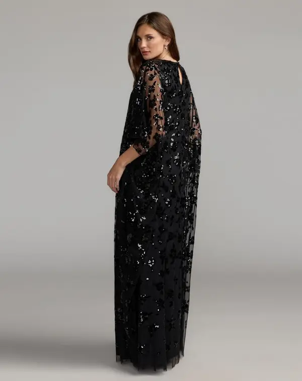 Mac Duggal Sequin Embellished High Neck Kaftan Gown