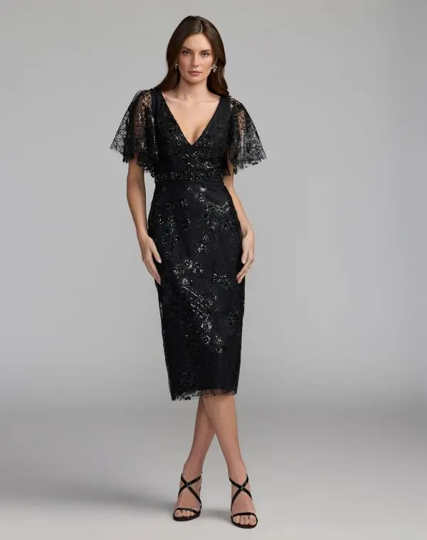 Mac Duggal Embellished Butterfly Sleeve Cocktail Dress - Black