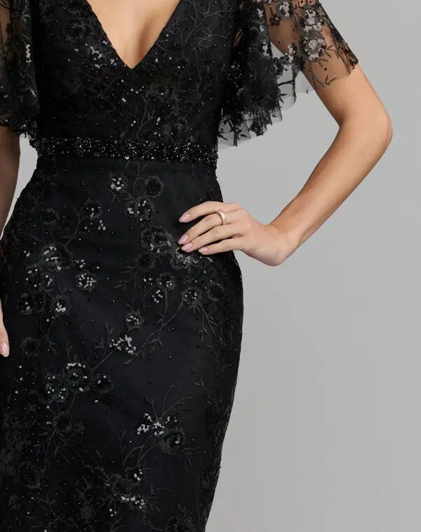 Mac Duggal Embellished Butterfly Sleeve Cocktail Dress