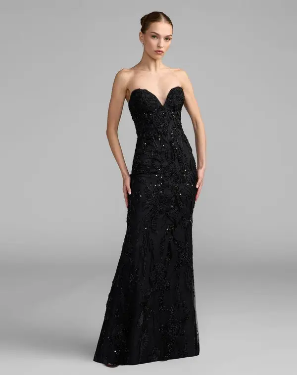 Mac Duggal Embellished Lace Strapless Sweetheart Gown - Black