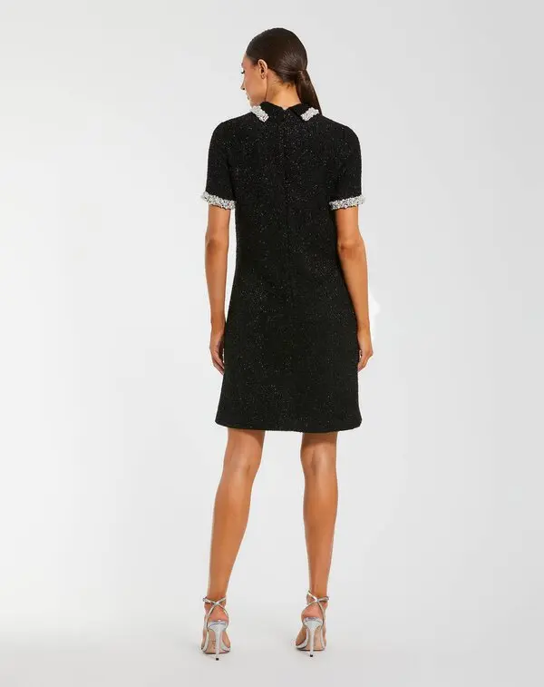 Mac Duggal Pearl Trim Boucle Mini Dress
