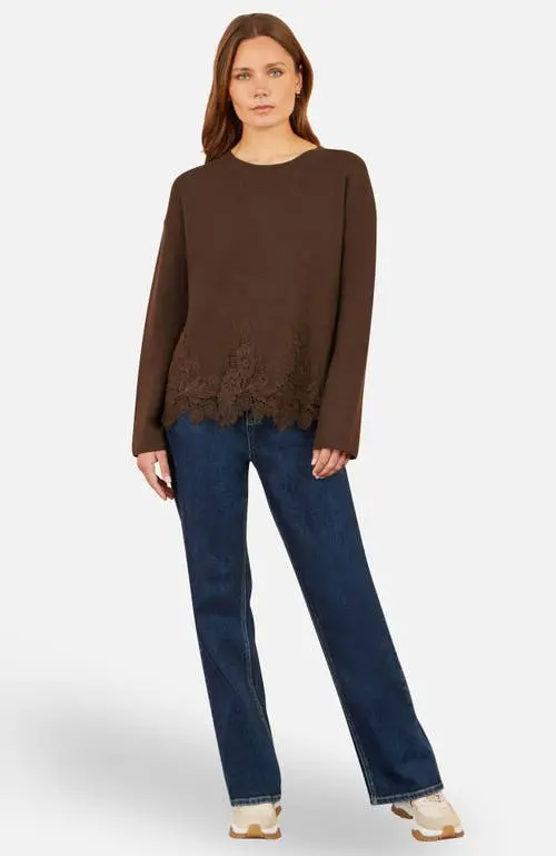 YUMI Relaxed Floral Lace Trim Jumper