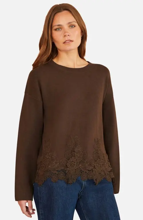 YUMI Relaxed Floral Lace Trim Jumper