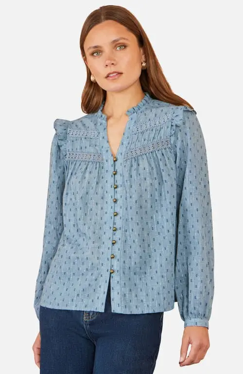 YUMI Cotton Lace Detail Shirt - Blue