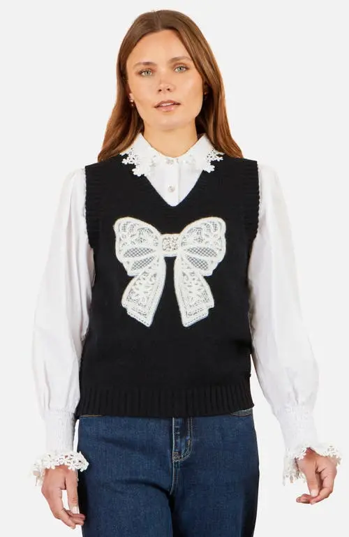 YUMI Lace Bow Knitted Pullover