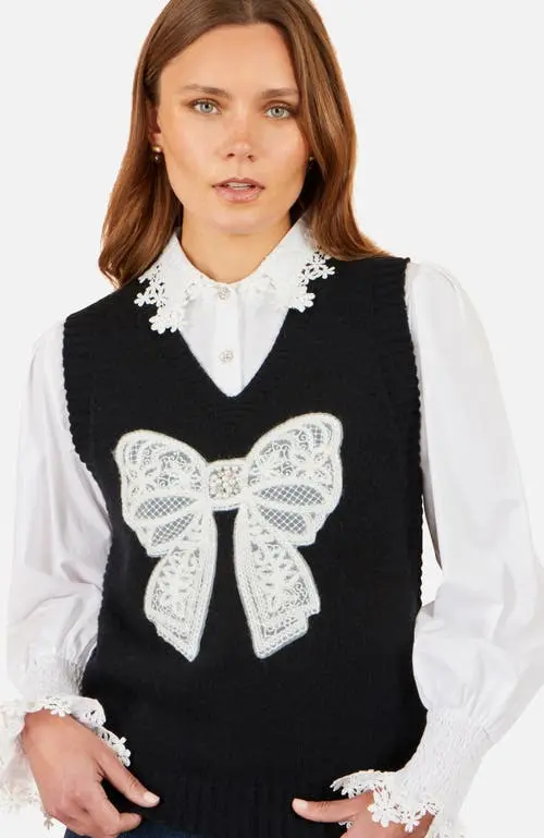 YUMI Lace Bow Knitted Pullover