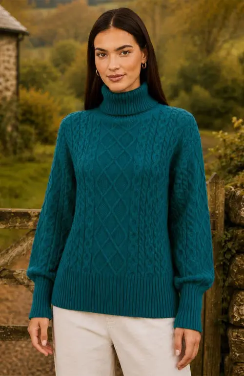 YUMI Cable Knit Roll Neck Jumper