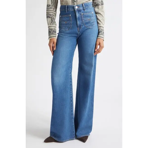 Veronica Beard Grant High Waist Western Stitch Wide Leg Jeans - Wanderer
