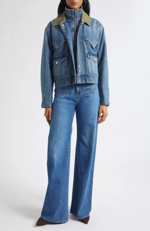 Veronica Beard Grant High Waist Western Stitch Wide Leg Jeans