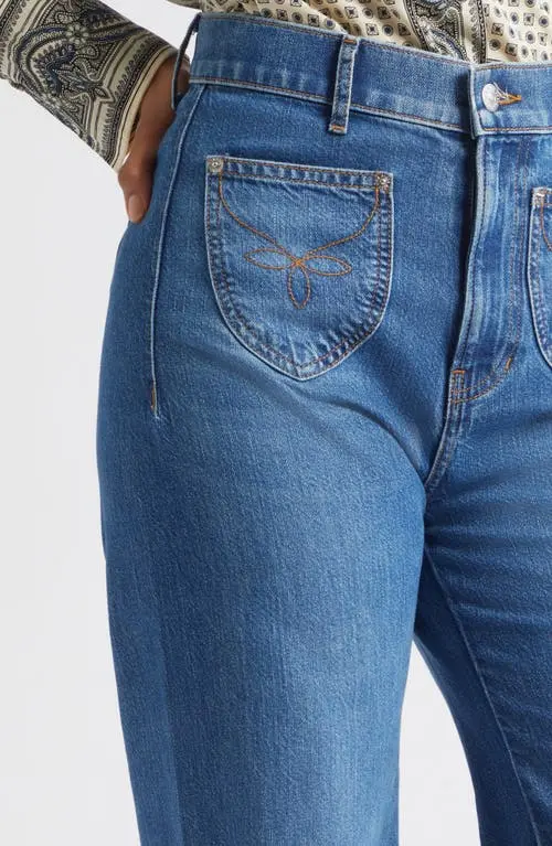 Veronica Beard Grant High Waist Western Stitch Wide Leg Jeans