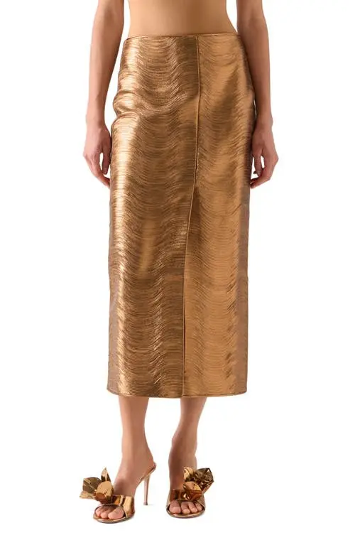 Akris Metallic Leather Midi Skirt - Gold