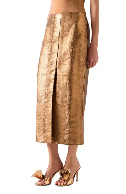 Akris Metallic Leather Midi Skirt
