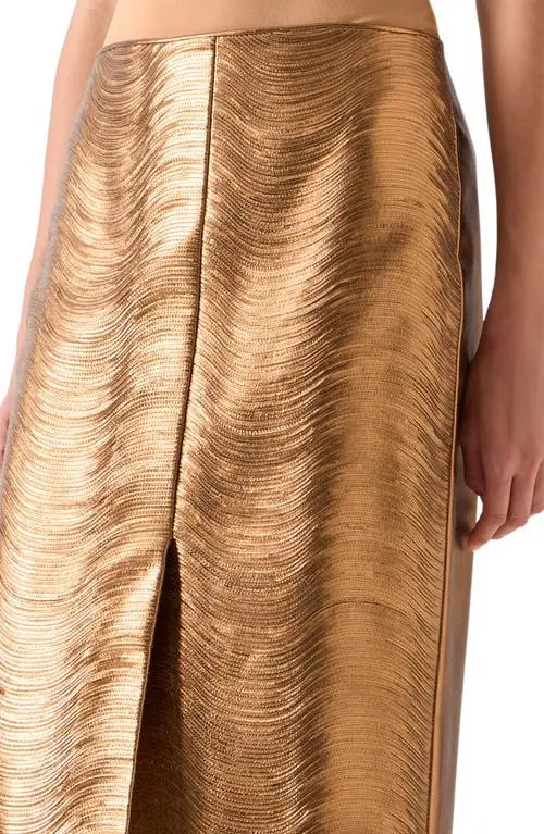 Akris Metallic Leather Midi Skirt