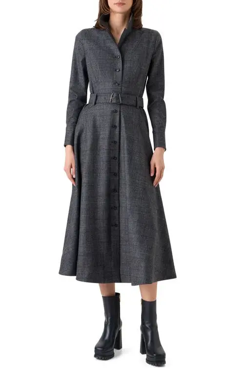 Akris Prince Wool Flannel Midi Shirtdress - Charcoal-black