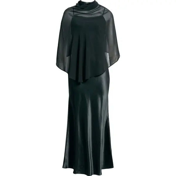 REFORMATION Lilibeth Silk Charmeuse Slipdress & Chiffon Cape Set - Black
