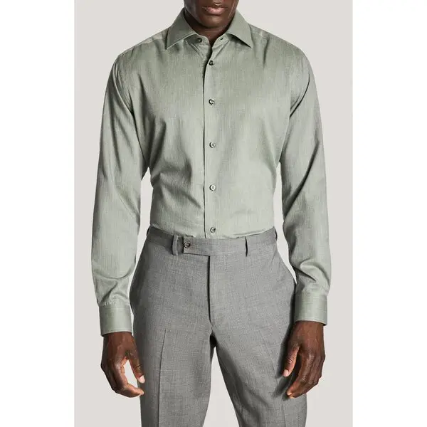 JACK VICTOR Flannelite Cotton Long Sleeve Sport Shirt - Sage