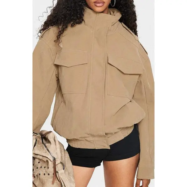 Princess Polly Double Life Funnel Neck Cargo Jacket - Beige
