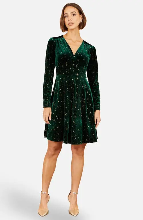 YUMI Foil Star Print Velvet Skater Dress
