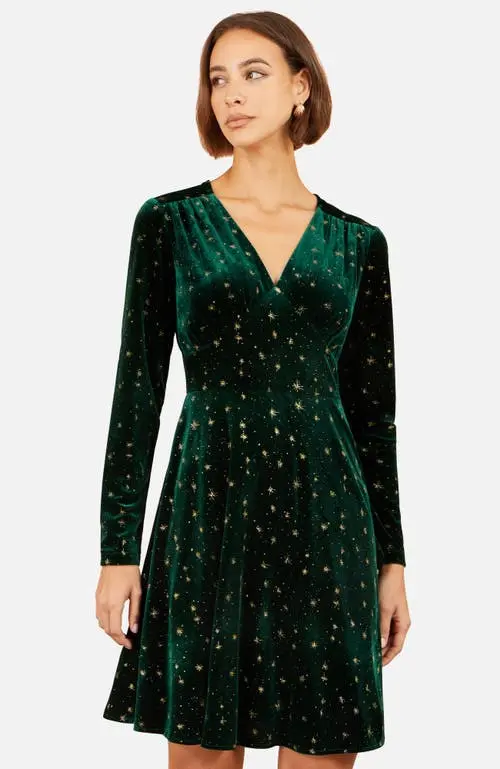 YUMI Foil Star Print Velvet Skater Dress