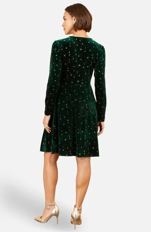 YUMI Foil Star Print Velvet Skater Dress