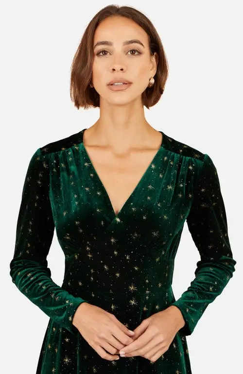 YUMI Foil Star Print Velvet Skater Dress