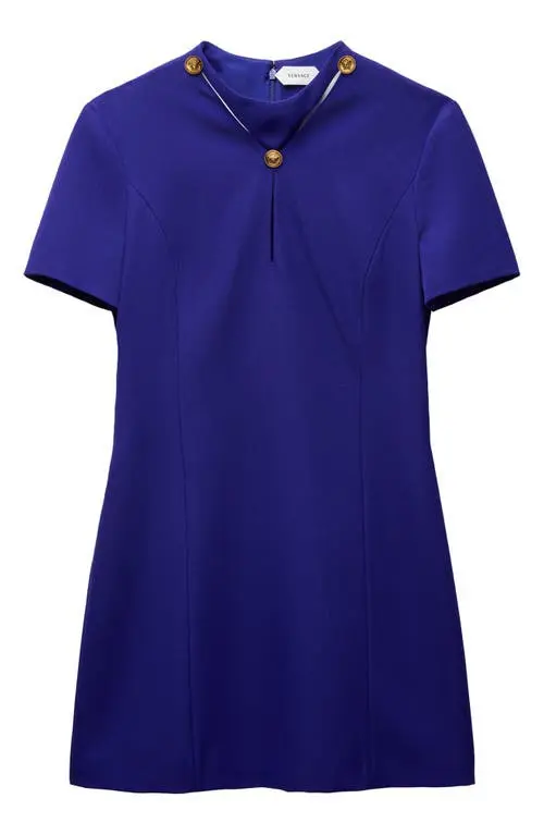 Versace Wool Grain De Poudre Minidress - Blue