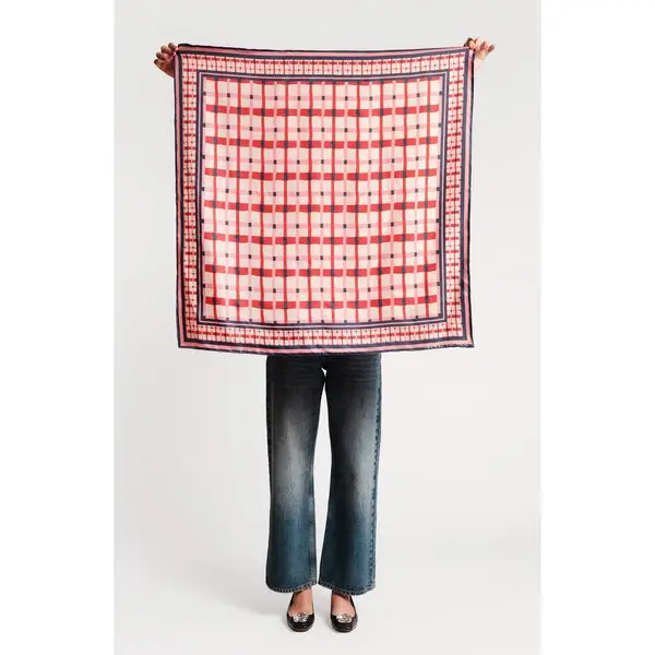 FRANCES VALENTINE Lollipop Lattice Silk Square Scarf - Pink Multi