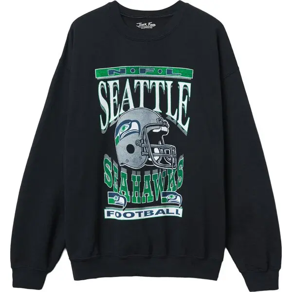 Junk Food Seattle Seahawks Helmet Flea Market Crewneck Sweatshirt - Black