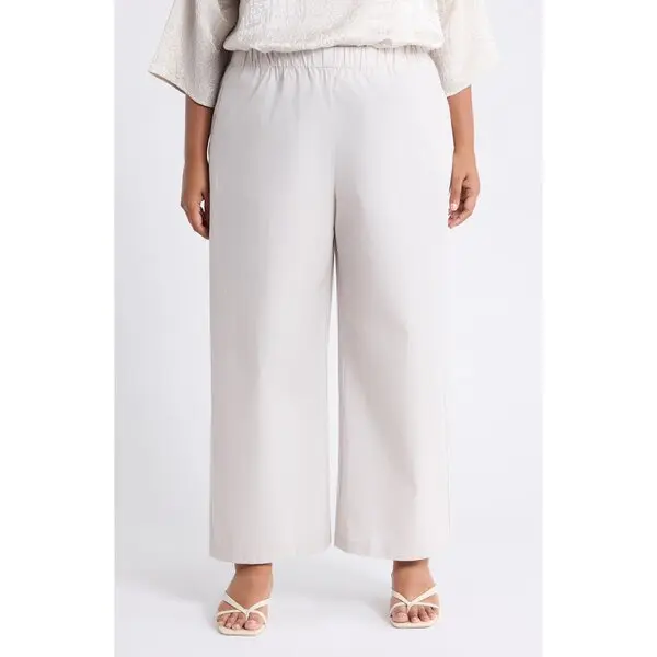Eileen Fisher Stretch Cotton Poplin Wide Leg Ankle Pants - Chalk
