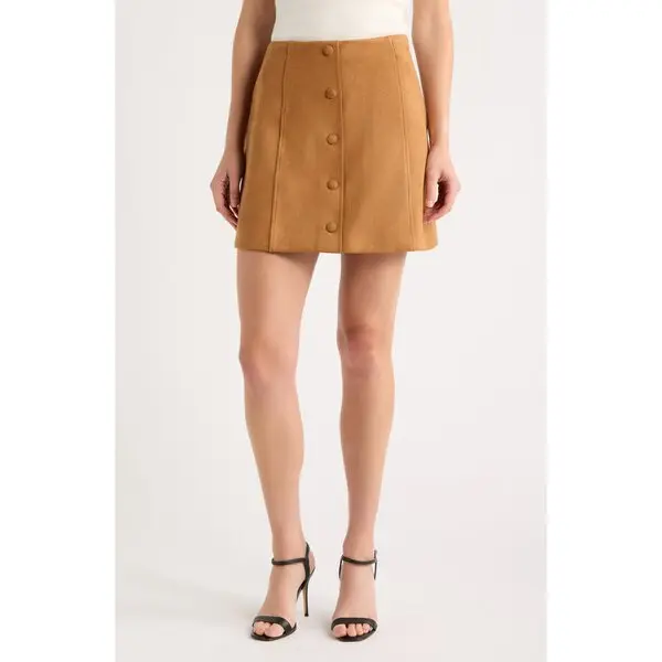 Bernardo Faux Suede Button-up Miniskirt - Cognac