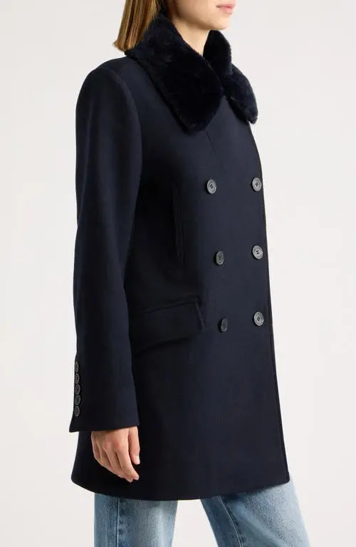 LoveShackFancy Verdine Faux Fur Collar Double Breasted Coat