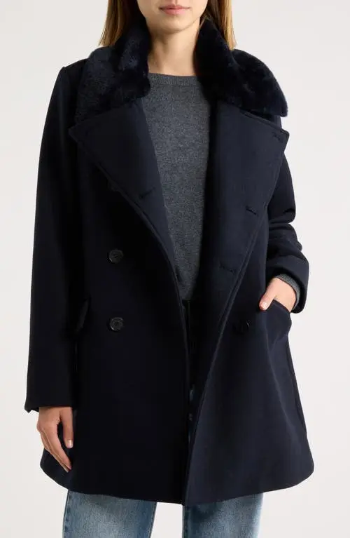 LoveShackFancy Verdine Faux Fur Collar Double Breasted Coat