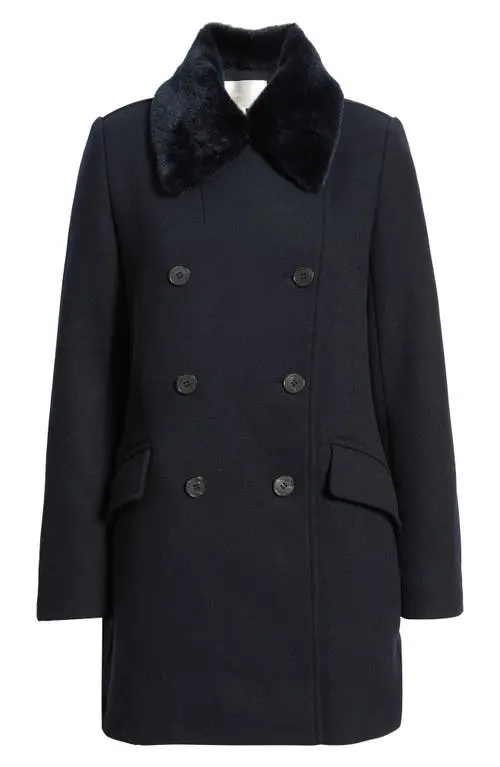 LoveShackFancy Verdine Faux Fur Collar Double Breasted Coat