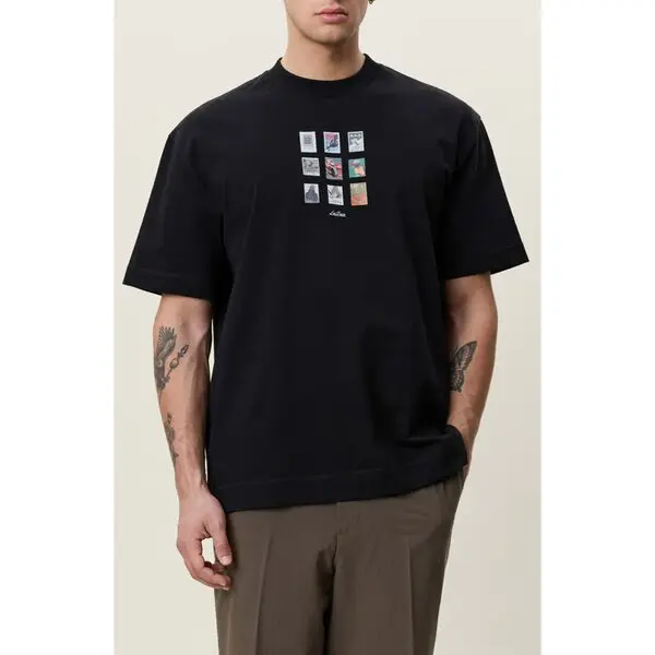 LES DEUX Stamp Organic Cotton Graphic T-shirt - Black
