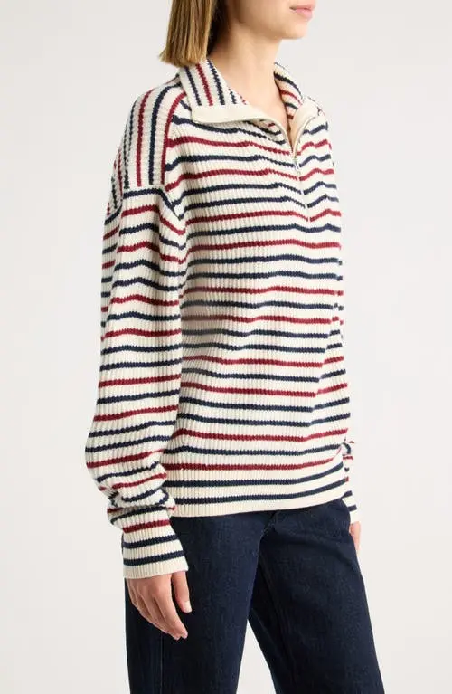 Rag & Bone Georgie Stripe Wool Quarter Zip Sweater