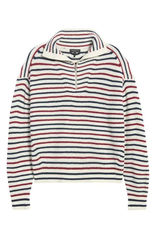 Rag & Bone Georgie Stripe Wool Quarter Zip Sweater