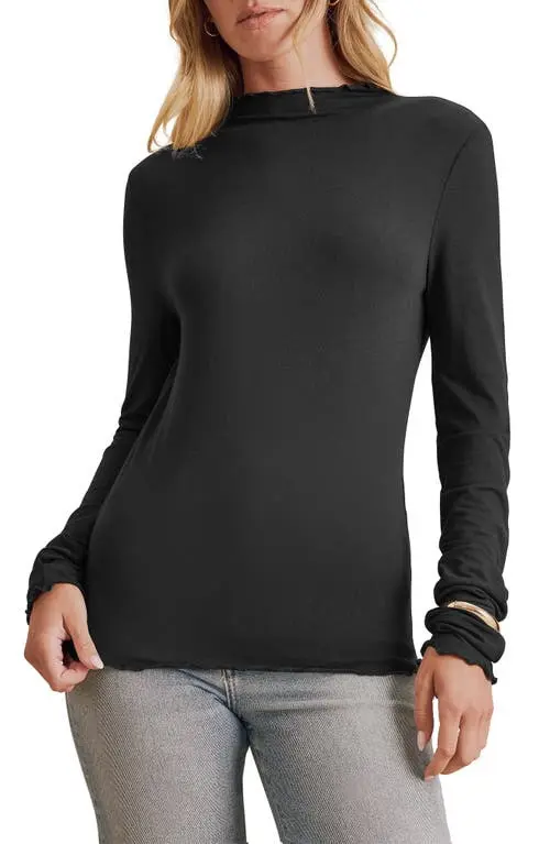 Splendid Long Sleeve Mock Neck Top - Black