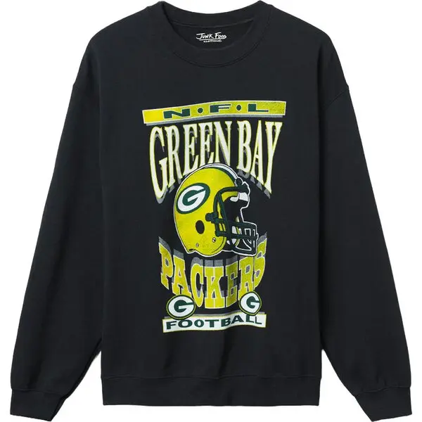 Junk Food Greenbay Packers Cotton Blend Crewneck Sweatshirt - True Black