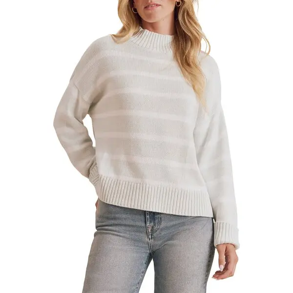 Splendid Nora Stripe Mock Neck Sweater - Alpine Green/shell
