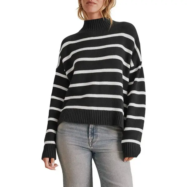 Splendid Nora Stripe Mock Neck Sweater - Black/shell