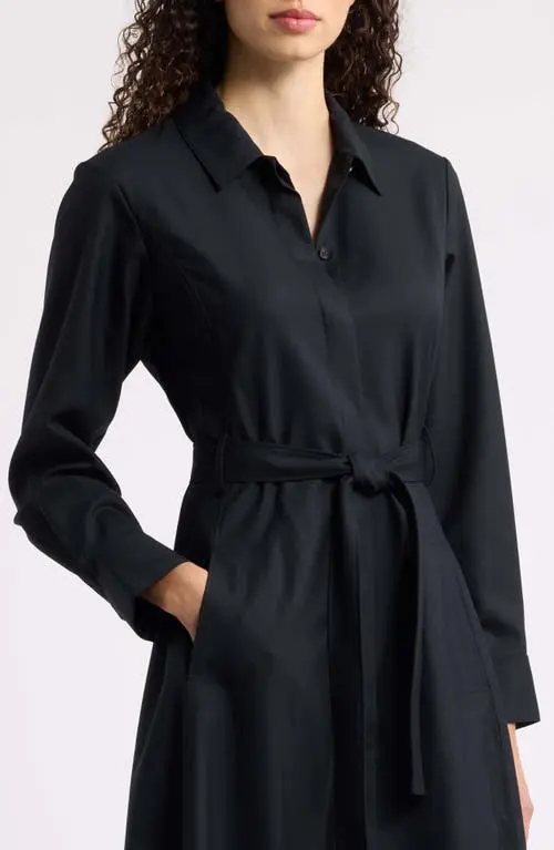 Theory Belted Long Sleeve Midi Dress