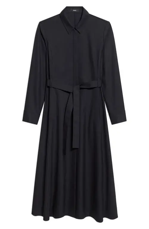 Theory Belted Long Sleeve Midi Dress