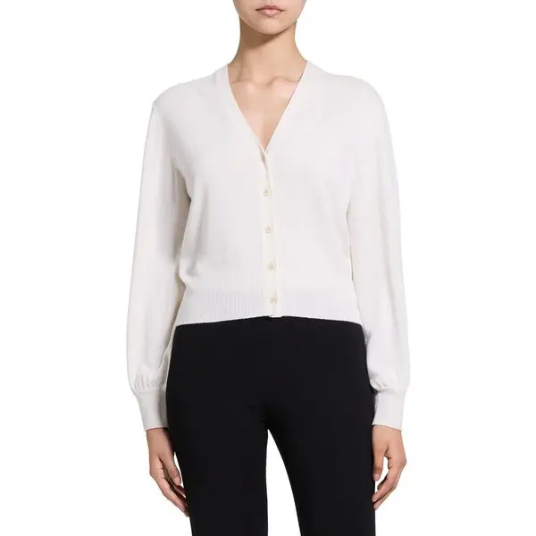 Theory Blouson Cashmere Cardigan - Ivory